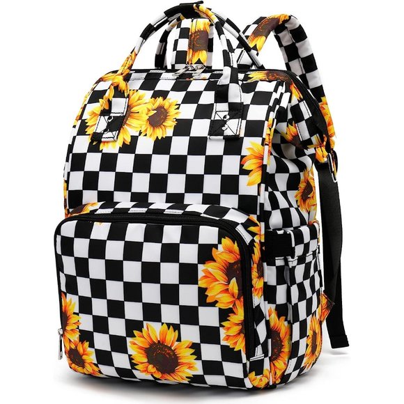 Bags | Women 156 Inch Checkered Sunflower Laptop Backpack | Poshmark